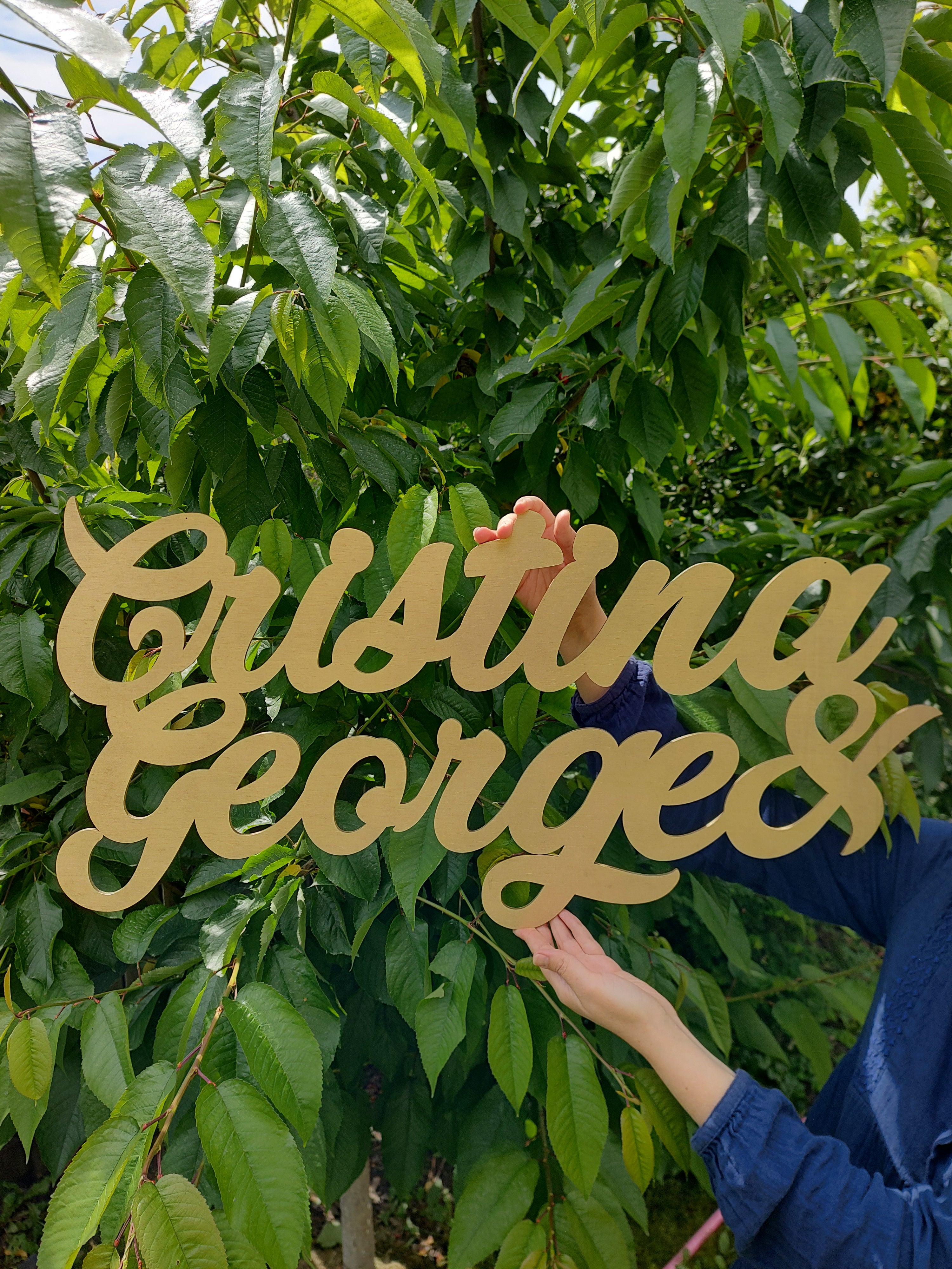 Nume personalizat pentru nuntă auriu / Nume cuplu / Nume unite din lem ...